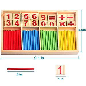 KUTOI Counting Number Blocks and Sticks | Montessori Toys for Kids Learning| Homeschool Supplies for Math manipulatives | Toddlers Educational Wooden rods with Storage Tray