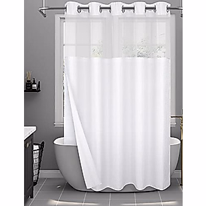 SUMGAR No Hook Shower Curtain Extral Long 71" x 86" White Waffle Weave Textured Fabric Cloth Hotel Luxury Simple Elegant Shower Curtains Set with Snap in Liner for Modern Farmhouse Bathroom