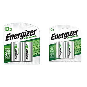 Energizer Rechargeable C and D Batteries, Recharge C and D Battery Precharged Combo Pack, 4 Count