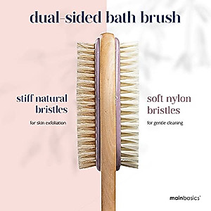 MainBasics Back Scrubber for Shower Long Handle Back Brush Dual-Sided with Exfoliating and Soft Bristles