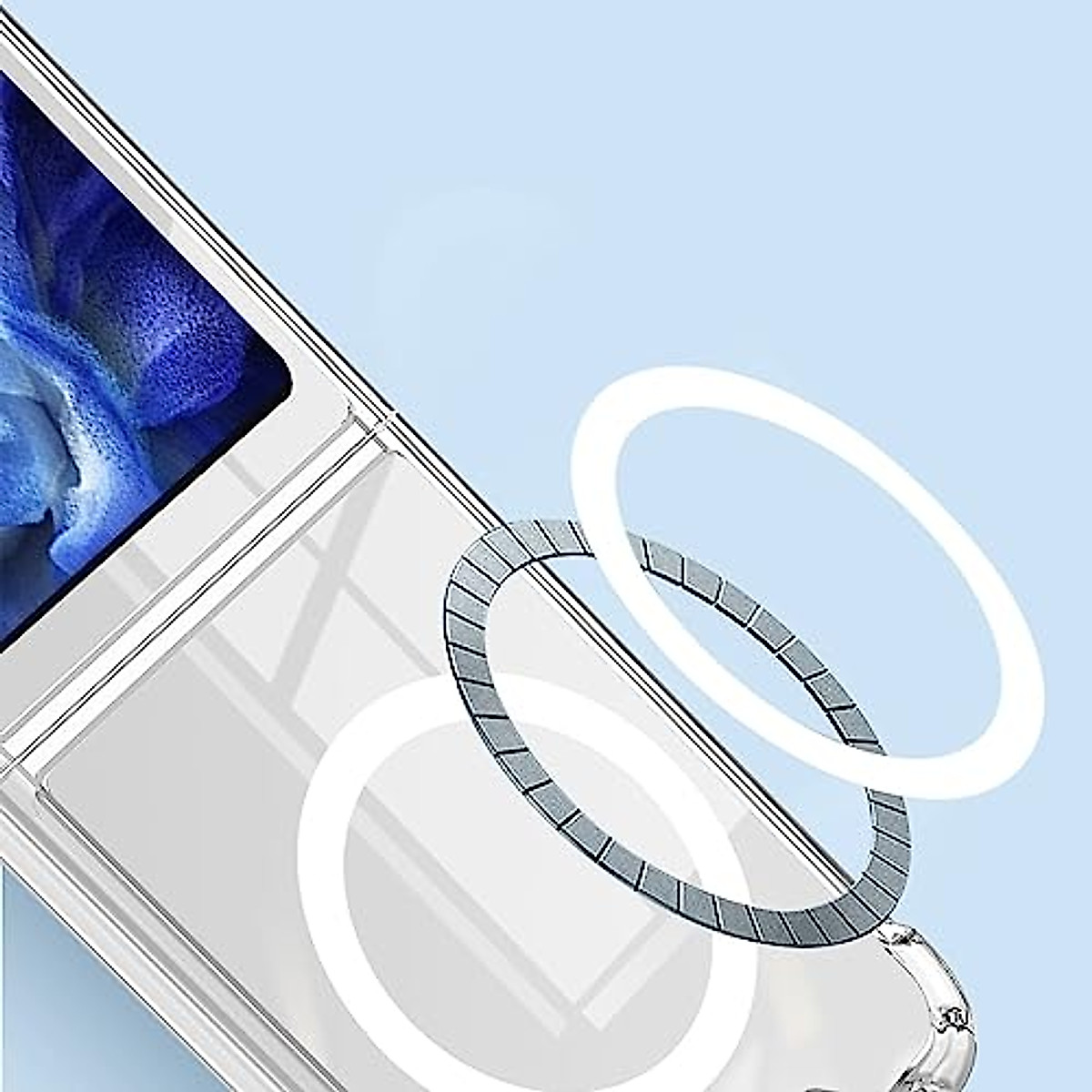 Magnetic Case for Samsung Galaxy Z Flip 5 Phone Compatible with PopSockets MagSafe, Heavy Shockproof Bumper (Clear)