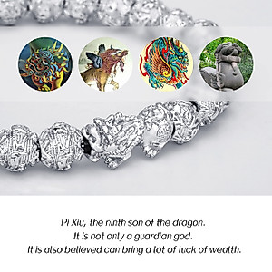 ZenBless Fengshui Prosperity Bracelet Natural Bead Bracelet 8MM Single Silver Pi Xiu/Pi Yao Attract Wealth Health and Good Luck