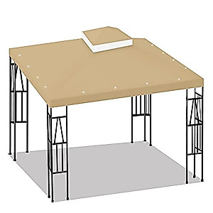 Rutile 10' X 10' Gazebo Canopy Replacement, 2 Tier Patio Cover Canopy Top- Dual Tier Gazebos Pavilion Cover-Khaki