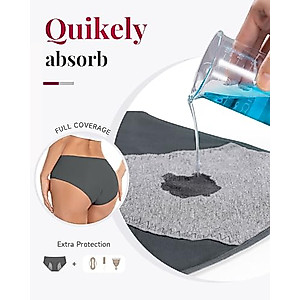 TANSTC Period Underwear for Women Heavy Flow Panties Menstrual Hipster Panty for Female Teens Girls Cotton 3PCS,L Dark Grey