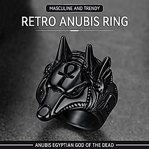 Male Anubis Ring Black Size 8 Stainless Steel Vintage Egyptian Protective Thumb Finger Rings