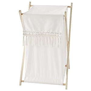 Sweet Jojo Designs Ivory Neutral Boho Bohemian Baby Kid Clothes Laundry Hamper - Solid Color Beige Cream Off White Farmhouse Chic Unisex Minimalist Tassel Fringe Macrame Cotton Gender Neutral