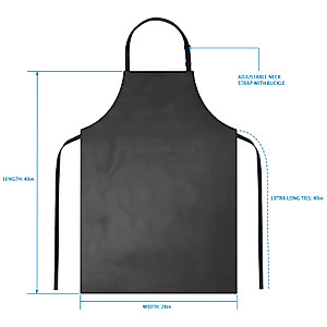 2 Pack Waterproof Rubber Vinyl Apron 40" Chef Aprons for Men Heavy Duty Chemical Work Apron Gifts for Dad Husband Fathers, Adjustable Bib Apron for Dishwashing Lab Butcher Cooking Kitchen Black