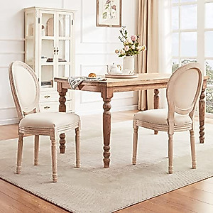 French Country Dining Chairs Set of 2, Farmhouse Dining Chairs with Round Backrest, Mid Century Upholstered King Louis Back Accent Side Chair with Solid Wood Leg for Dining Room Bedroom Kitchen