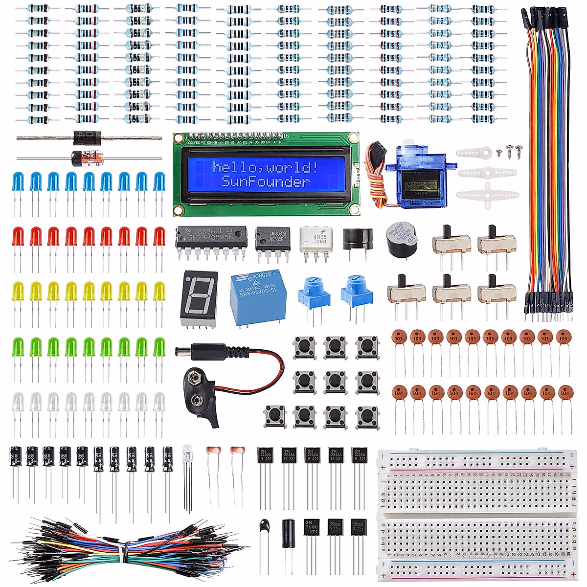 SunFounder Electronics Fun Kit with 1602 LCD Module, breadboard, LED, Resistor Compatible with Arduino UNO R3 MEGA2560 Raspberry Pi 400 4B 3B 3B+ 2B 2B+