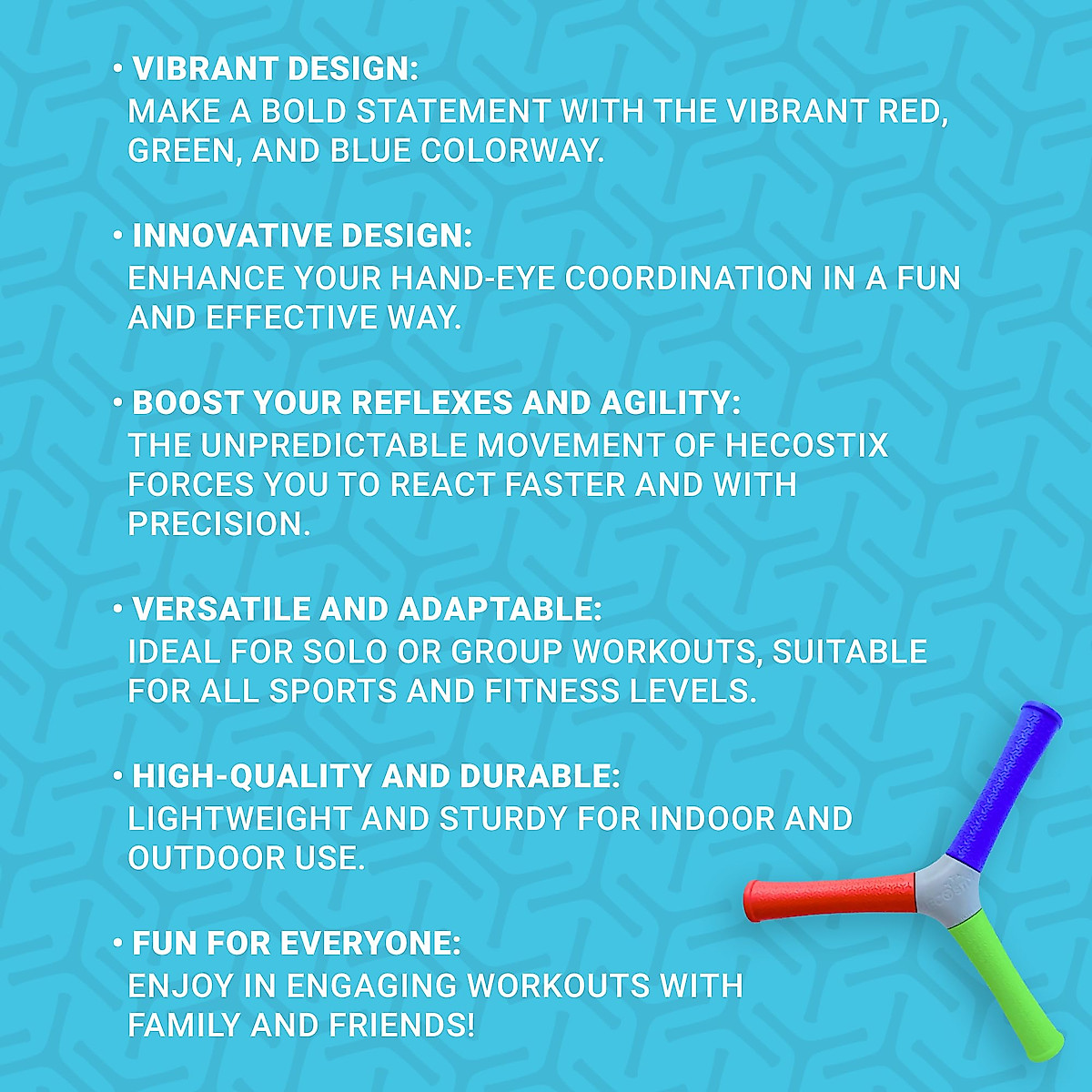 HECOstix - Red Green Blue - Premium Hand Eye Coordination & Reaction Speed Training Tool Improve Sports Performance, Exercise, and Fun for All Ages