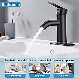 PONAFOU Single Handle Bathroom Faucet Black Bathroom Faucet Matte Black Vanity Faucet for Bathroom Sink Faucet 1 Hole or 3 Hole for Modern Bathroom RV Sink with Pop-up Drain and Deck