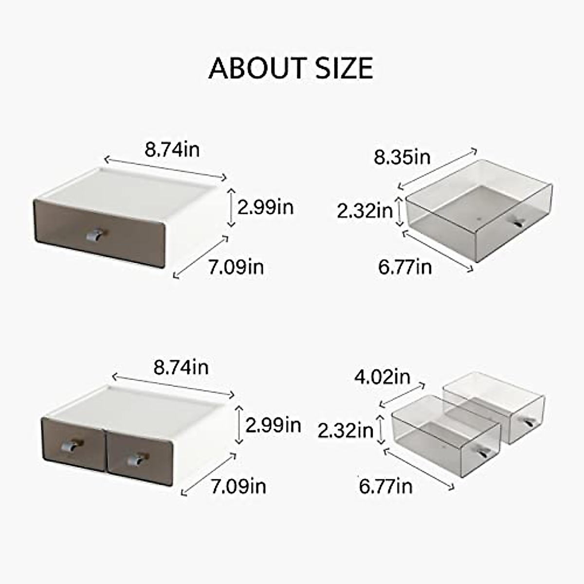 JIAFUJIN Desk Drawer Storage Box, Stackable Design, Stationery/Office Supplies Organizer, Plastic Cosmetic Organizer.For Stationery/Office Supplies/School/Home(White) 2 Compartments