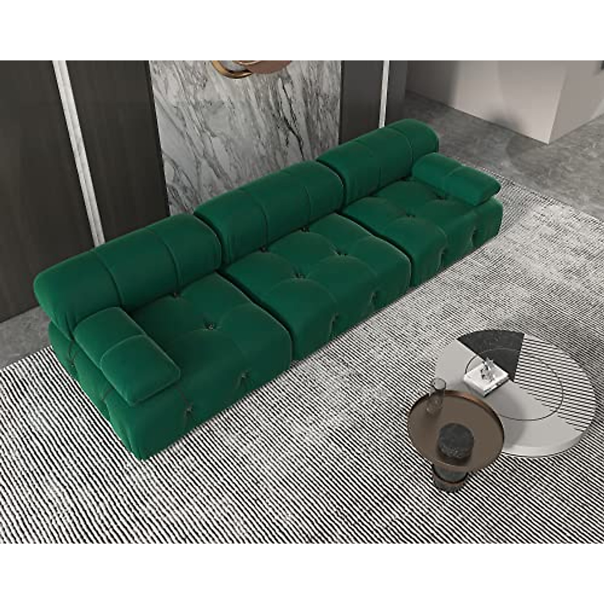 JACH 104" Convertible Modular Sectional Sofa, Minimalist Mid-Century Velvet Sofas Couches, Luxury Modern 3-Seat Wide Couch Sectional for Living Room Bedroom Office Apartment (Green)
