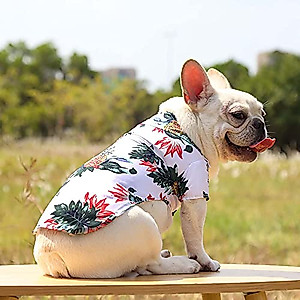 Pet Summer T Shirts Hawaii Style Floral Dog Shirt Hawaiian Printed Pet T Shirts Breathable Cool Clothes Beach Seaside Puppy Shirt Sweatshirt for Small Puppy Dog Fleece Pink (White, XL)