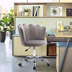 Bellemave Armless Office Cute Desk Chair, Home Office Desk Chair w/ Wheels, Velvet Vanity Chair, Adjustable Swivel Mid-Back Task Chair for Small Space, Living Room, Make-up, Study, Gray Shell Chair