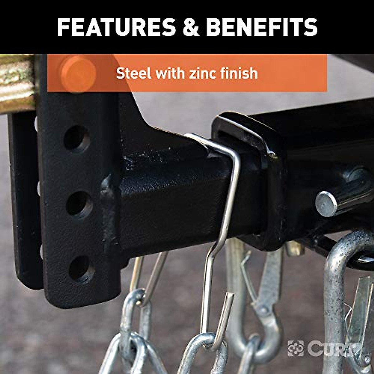 CURT 45807 Trailer Safety Chain Holder Bracket for 2-inch Shank, Clip-On Steel Hanger Hooks