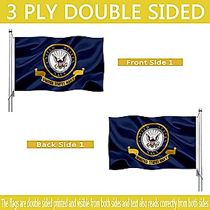 US Navy Emblem Flag Double Sided 3x5 Outdoor- Heavy Duty Navy Naval Military Flags -United State Navy Flags Banner with 2 Brass Grommets 4 Rows Stitched