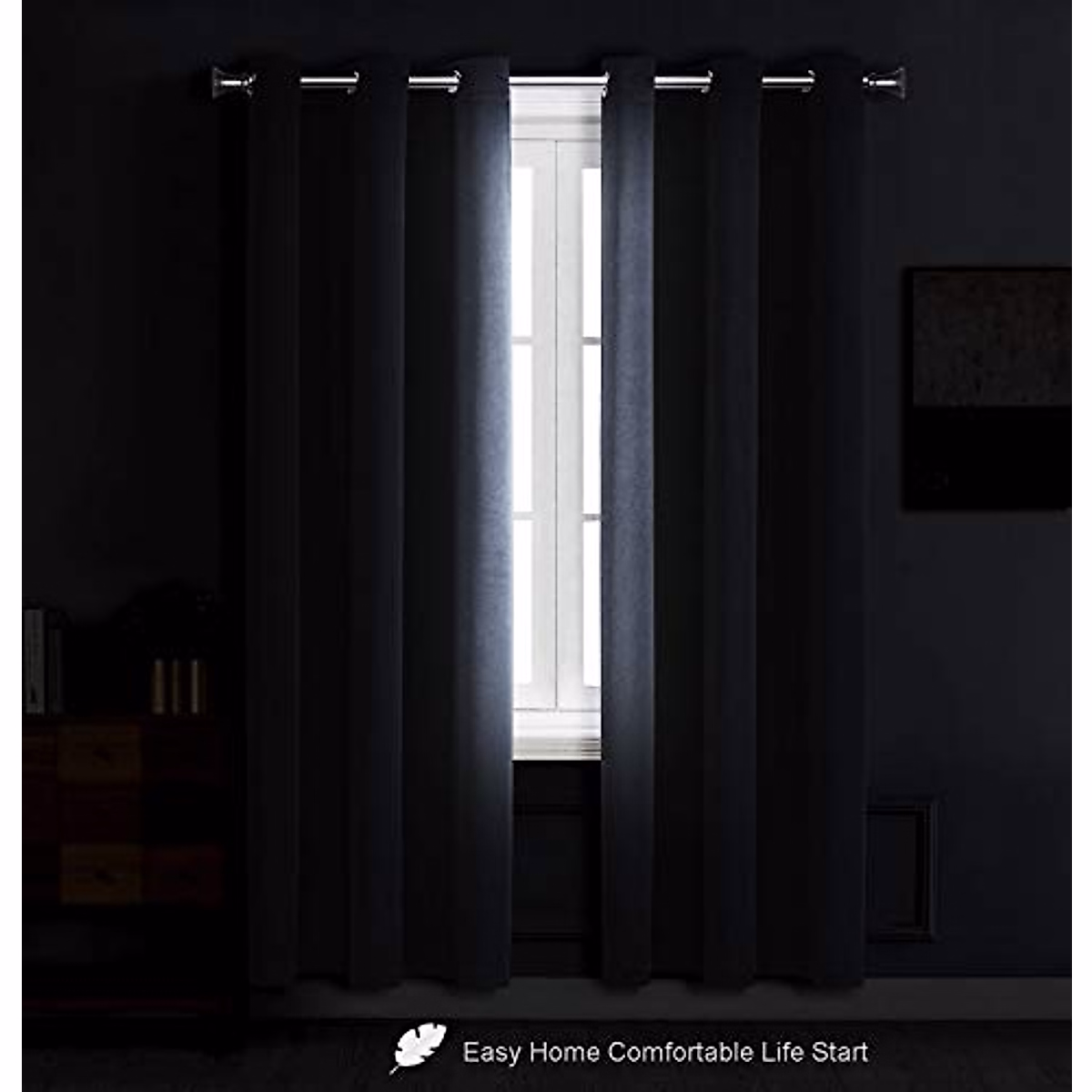 WPM Triple Weave Blackout Curtain Room Darkening 2 Panels/Drapes for Living Room, Navy Blue Thermal Insulated Grommet Bedroom Window Draperies (Navy, 42" W X 63" L)