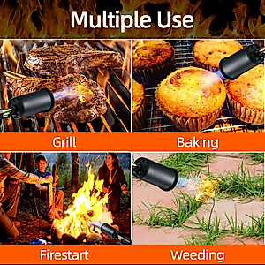 POWERFUL Grill Torch Charcoal Torch Lighter, Campfire Starter,Sous Vide,Kitchen torch,Grill & Cooking Propane Torch included a Meat Thermometer Kit for Charcoal Starter, BBQ Searing(Fuel Not Included)