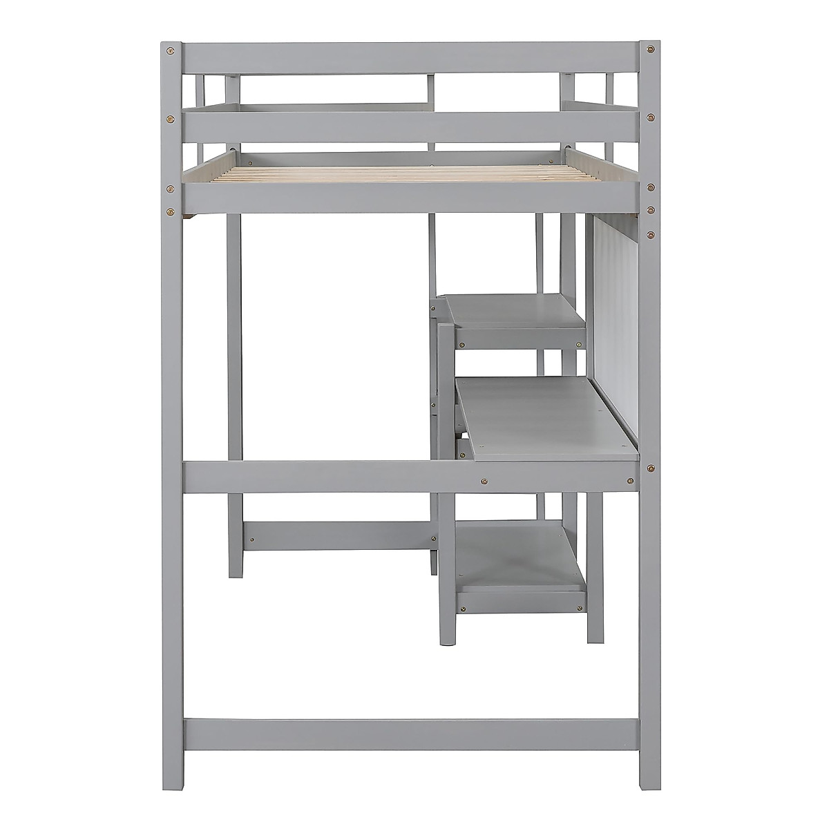 GINGVAT Twin Size Loft Bed with Desk and Shelves,Wooden Loft Bed Frame with Writing Board,for Kids Teens Boys Girls,No Spring Box Needed,Gray