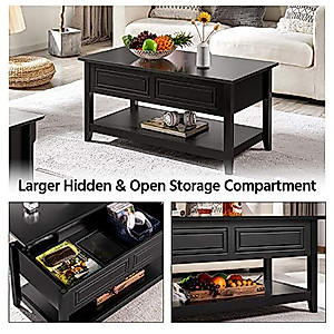 Yaheetech Lift Top Coffee Table with Hidden Compartment and Open Storage Shelf Pop Up Center Table for Living Room Reception, Black