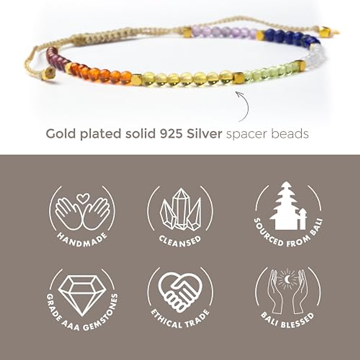 BALIPURA - 7 Chakra Crystal Bracelet For Women - Charm Beaded Bracelet, Garnet & Amethyst Crystal Stone, Bracelets for Teenage Girls - Healing Crystals Bracelet - Handmade Bracelet - 2mm SMALL Beads