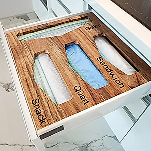 HilarityMax Ziplock Storage Bag Organizer , Premium Acacia Food Bag Organizer for Snack, Sandwich, Quart, and Gallon Size bags, Kitchen Drawer or Wall-Mounted Boxes, 12x12x3 inch