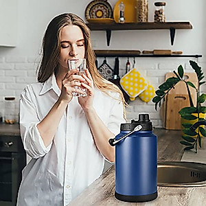 Sursip 128OZ Insulated Water Jug,One Gallon Vacuum Stainless Steel Double Walled Water Bottle with Stainless steel Handle,18/8 Food-Grade Insulated Water Bottle,Travel Drinking Water Flask-Army Green