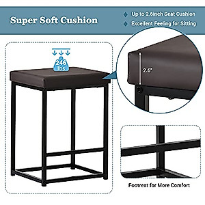 Merax 4-Piece Counter Height Wooden Dining Set with Extra Long Dining Table and 3 PU Stools, Bar Table Set for Kitchen Dining Room, Rustic Brown Table + Black Stool