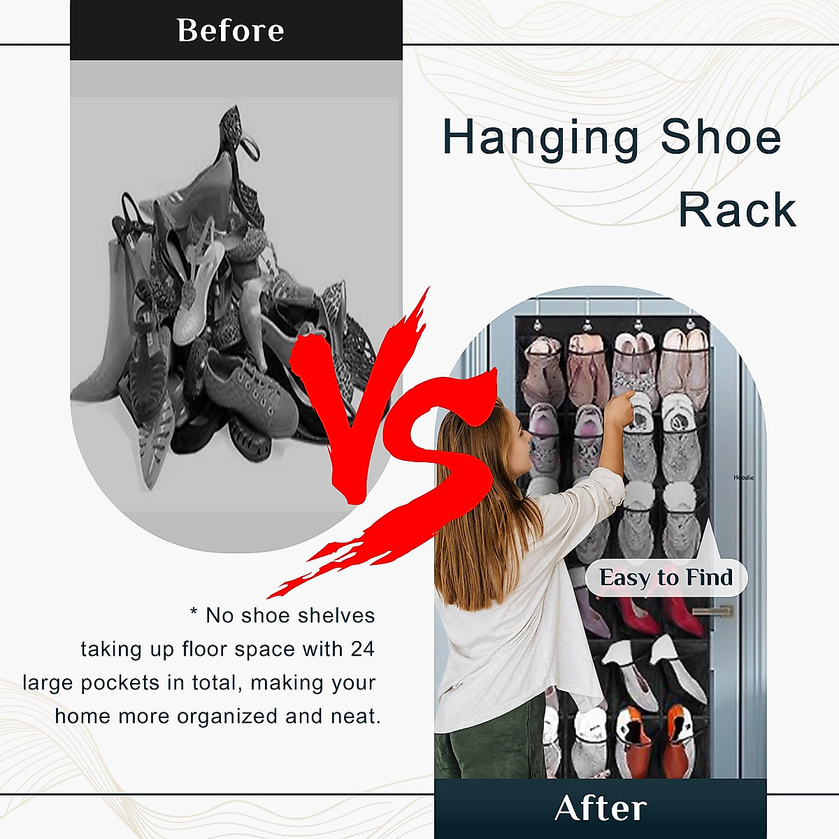 HNIUXX Over the Door Shoe Organizer 24 Extra Large Pockets Hanging Shoe Rack Holder for Closet Storage Hanging Shoe Organizer