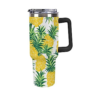 Pineapples Pattern Insulated Tumblers with Handle Stainless Steel Coffee Mug Funny Travel Cup with Lid Straw 40oz