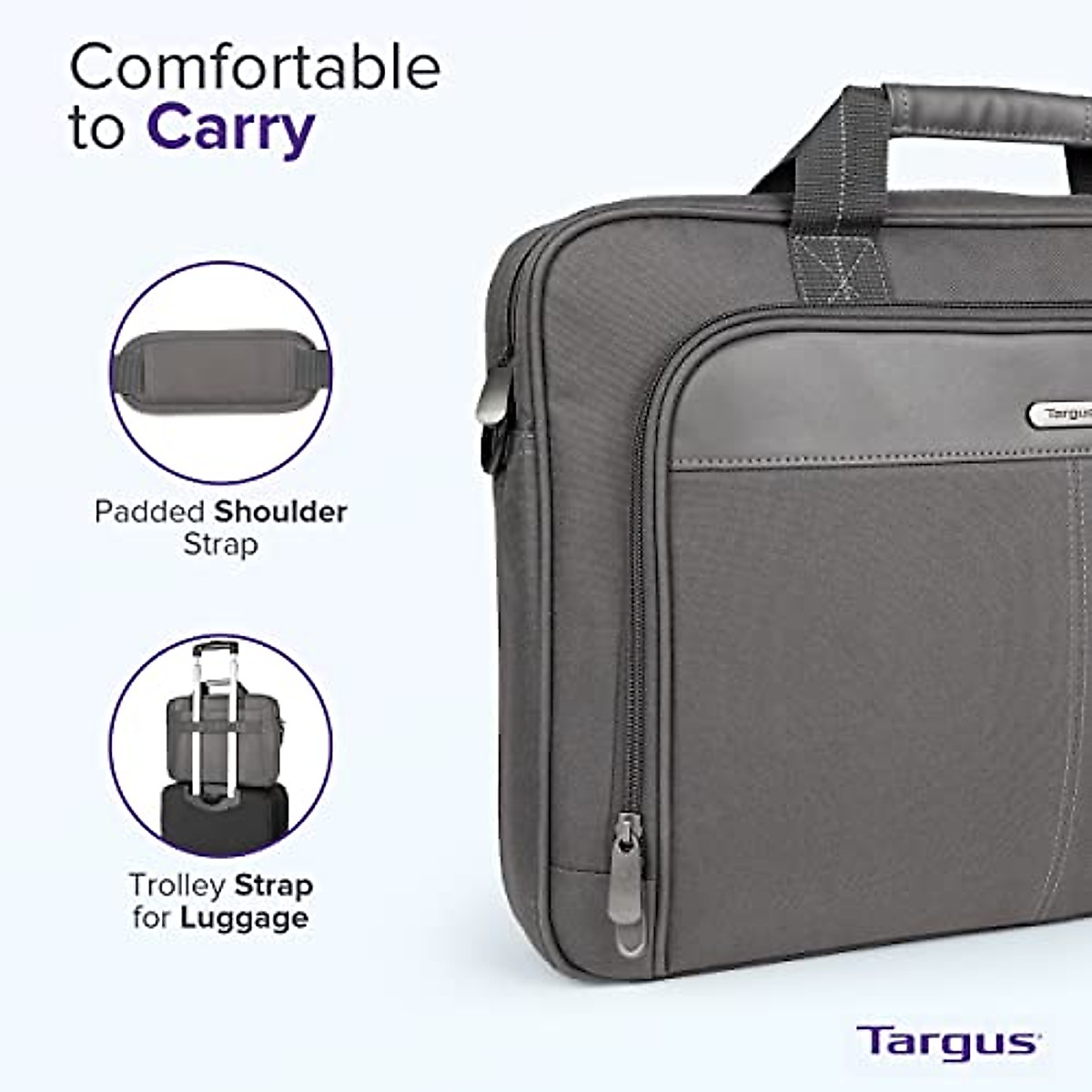 Targus 15-16 Inch Classic Slim Laptop Bag, Gray - Ergonomic Briefcase and Messenger Bag - Spacious Foam Padded Laptop Bag for 16" Laptops and Under (TCT027US)