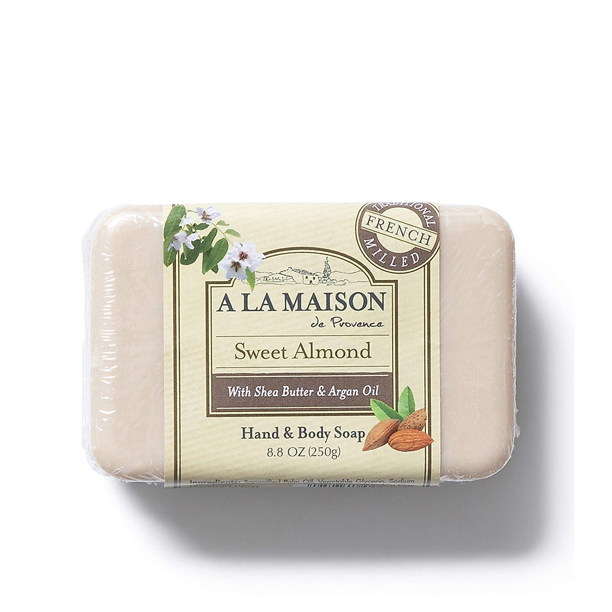 A LA MAISON Sweet Almond Bar Soap - Triple French Milled Natural Moisturizing Hand Soap Bar (3 Bars of Soap, 8.8 oz)