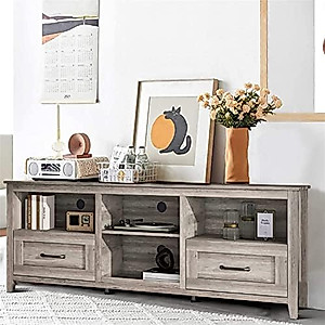 SAINTCY TV Stand for TVs up to 80", Large Television Stands with Drawers for Living Room, TV Entertainment Center with Storage and Shelves, TV Cabinet Media Console Furniture for Bedroom (Grey)