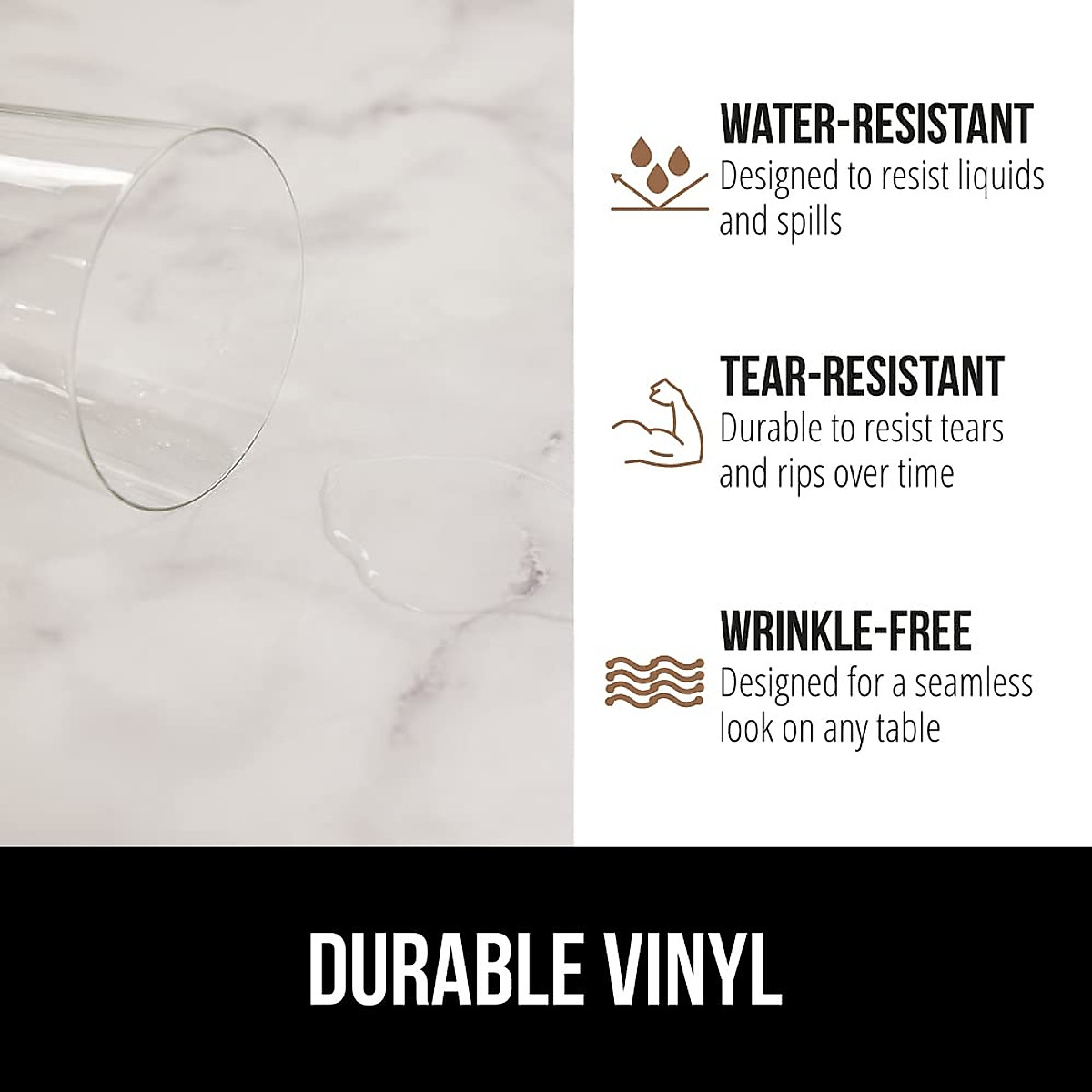 Gorilla Grip Vinyl Round Tablecloth, Fitted Elastic Edge Cover, Fade and Stain Resistant Table Cloths, Spill Proof Linen Covers for Indoor Dining, Outdoor Picnic Parties, Camping, 56" Marble White