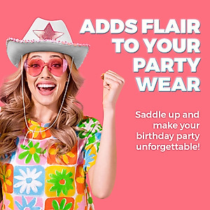 White Cowgirl Hat - (pack Of 2) Adult Size Pink Star Cowboy Hats For Women With Sequin Trim Fringe, Adjustable Neck Drawstring, White Cowboy Hat For Costume Party, Play Dress-up Fits Most Women