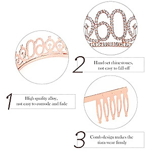 Semato 60 & Fabulous Birthday Crown and Sash Kit- 60th Birthday Gifts for Women 60th Birthday Party Decorations (rose gold)
