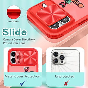Joyleop (2in1 for iPhone 13 Pro Max Case Cartoon Cute Maliao for Girls Pretty Women Teen Kids Girly Phone Covers Red Pattern Design with Slide Camera Cover+Ring Holder for 13 Pro Max 6.7”