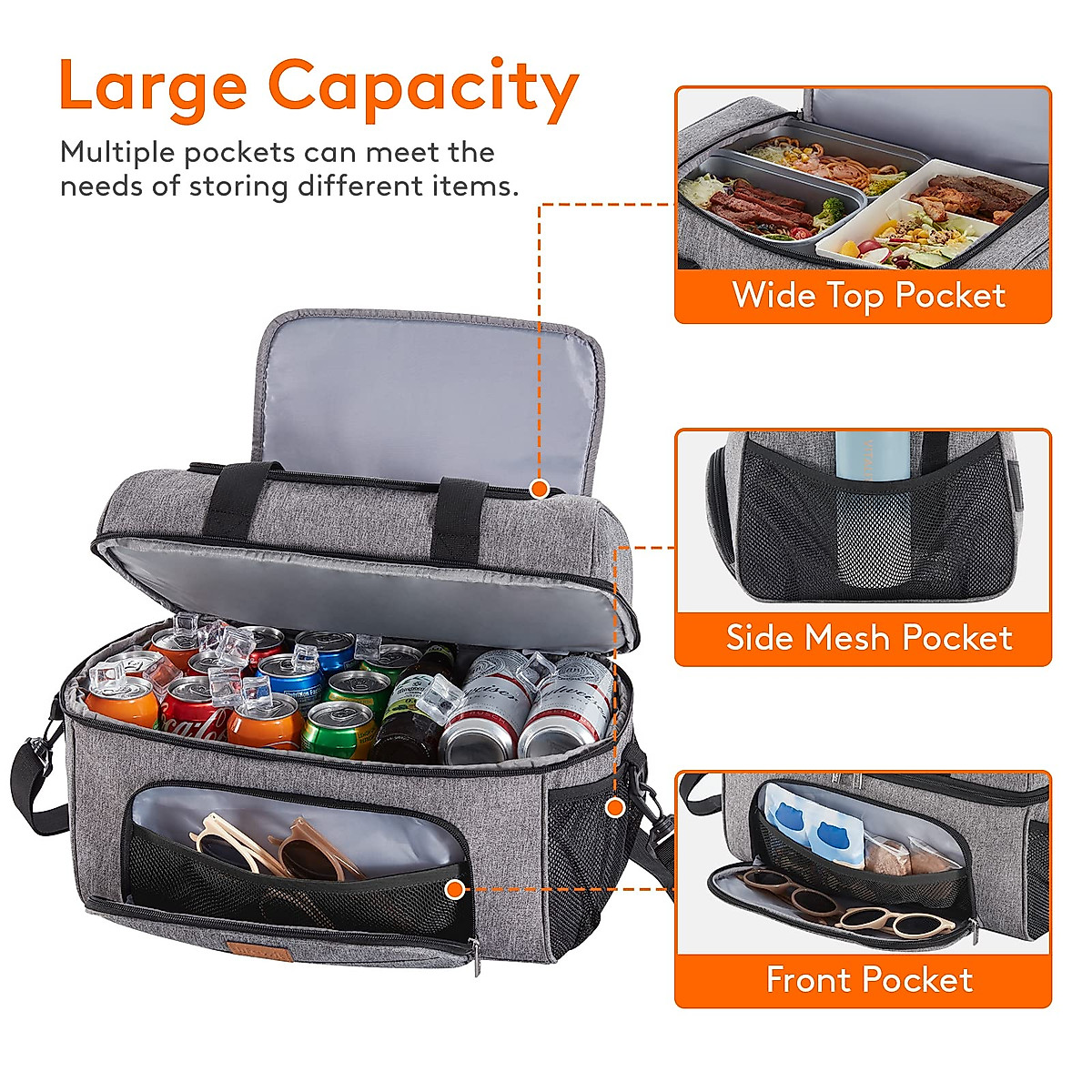 Lifewit Large Cooler Bag 27/32/48 Cans Insulated Lunch Bag Lightweight Portable Cool Bag Double Layer for Picnic, Beach, Work, Trip, Gray