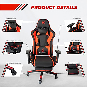 OnTarget Gaming Gaming Chair with Footrest High Back Gaming Chair with Footrest Ontarget GC100 Video Game Chair PC Racing Style Gamer Chair
