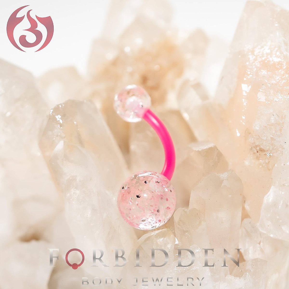 Forbidden Body Jewelry Belly Button Rings Metal Free Belly Ring Bioflex Barbell with Clear or Glitter Double Balls 14G (Clear Glitter)