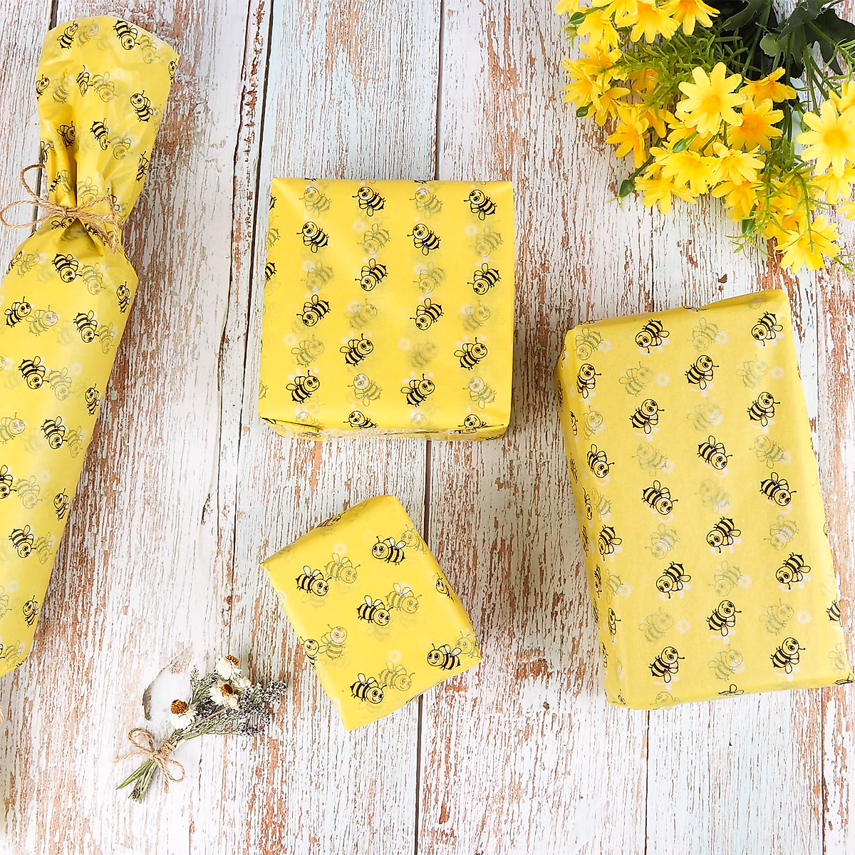 Kavoc 100 Sheet Honey Bee Tissue Paper Spring Summer Tissue Paper Light Yellow Bee Pattern Wrapping Tissue Paper for Birthday Baby Shower Party Favor Decor Craft Gift Packing Bag Box, 13.8 x 19.7