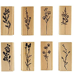Yansanido Pack of 8 Pcs Plant and Flower Shape Wooden Rubber Stamps 2.5 Inch x 1 Inch x 0.6 Inch for DIY Craft Card and Photo Album (8Pcs Plant & Flower-02)