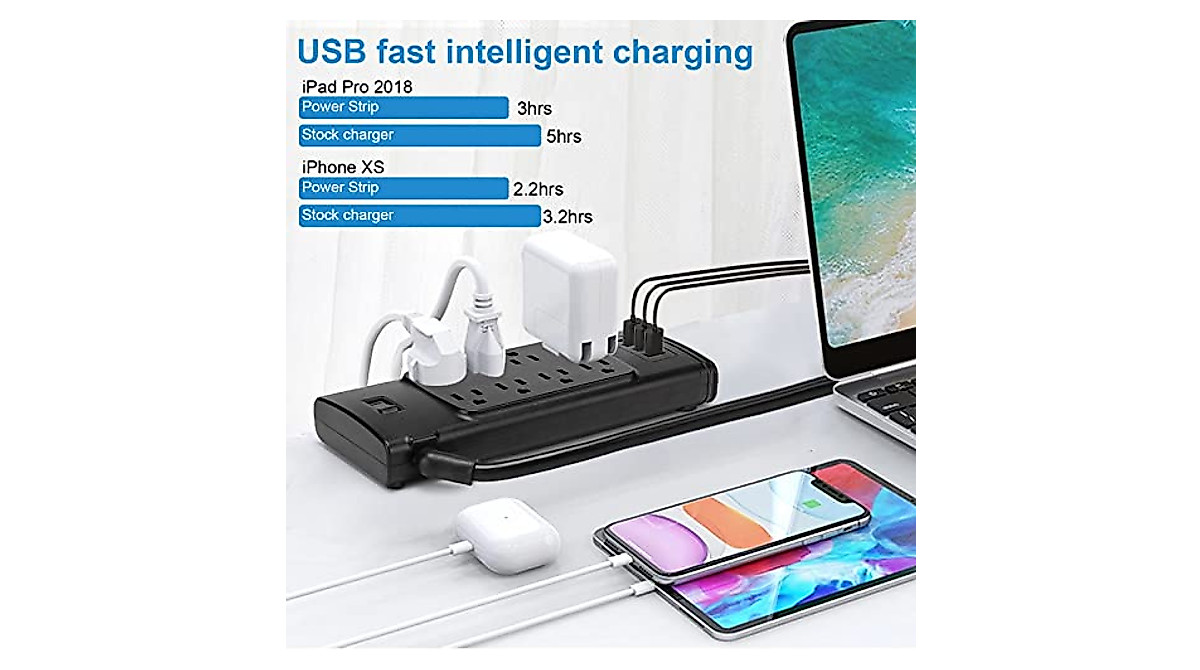 Surge Protector Power Strip 6 ft Flat Plug Power Strip, Multiple Plug ...