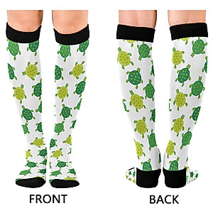 Kigai 1 Pair Cute Turtle Design Compression Socks 20-30mmHg Knee High Women Socks Tube Athletic Stockings for Men Sport Soccer Running Cycling Medical Nurse Winter Travel
