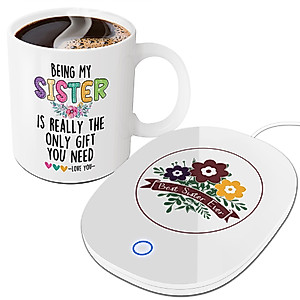 Sister Gifts, Sister Gifts from Sisters, Gifts for Sister, Christmas Sister Gifts for Women, Smart Warmer Thermostat Coaster with Mug, Christmas for Sister
