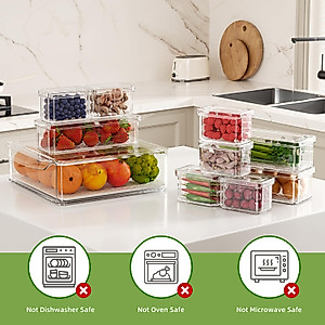 Santiccipa Refrigerator Organizers and Storage, 10 Pack Stackable Clear Drawer Storage Containers and Bins with Lids for Salad Bar, Fruits, Vegetables, Food, Produce, Kitchen and Fridge Organization