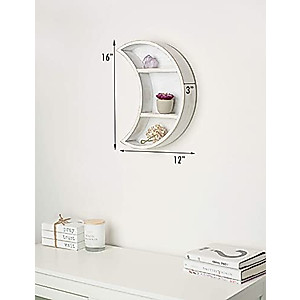 Moon Shelf for Crystals - Crystal Shelf Display and Crystal Holder - Crystal Display Shelf - White Crescent Moon Shaped Shelf - Boho Nursery Decor - Nursery Shelves for Bedroom, Kids Room, Baby Room