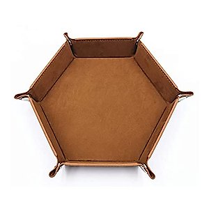 2 Pack Folding Hexagon Tray - Metal Dice Rolling Tray for RPG, DND and Other Table Games, Holder Storage Box (Brown)
