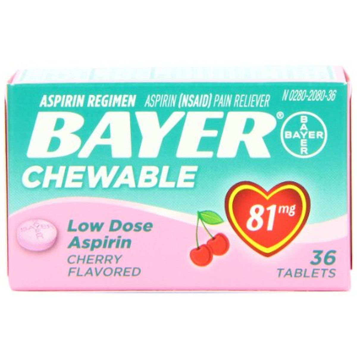 Bayer Chewable Low Dose Baby Aspirin Cherry 81 Mg 36-Count (Pack of 3)